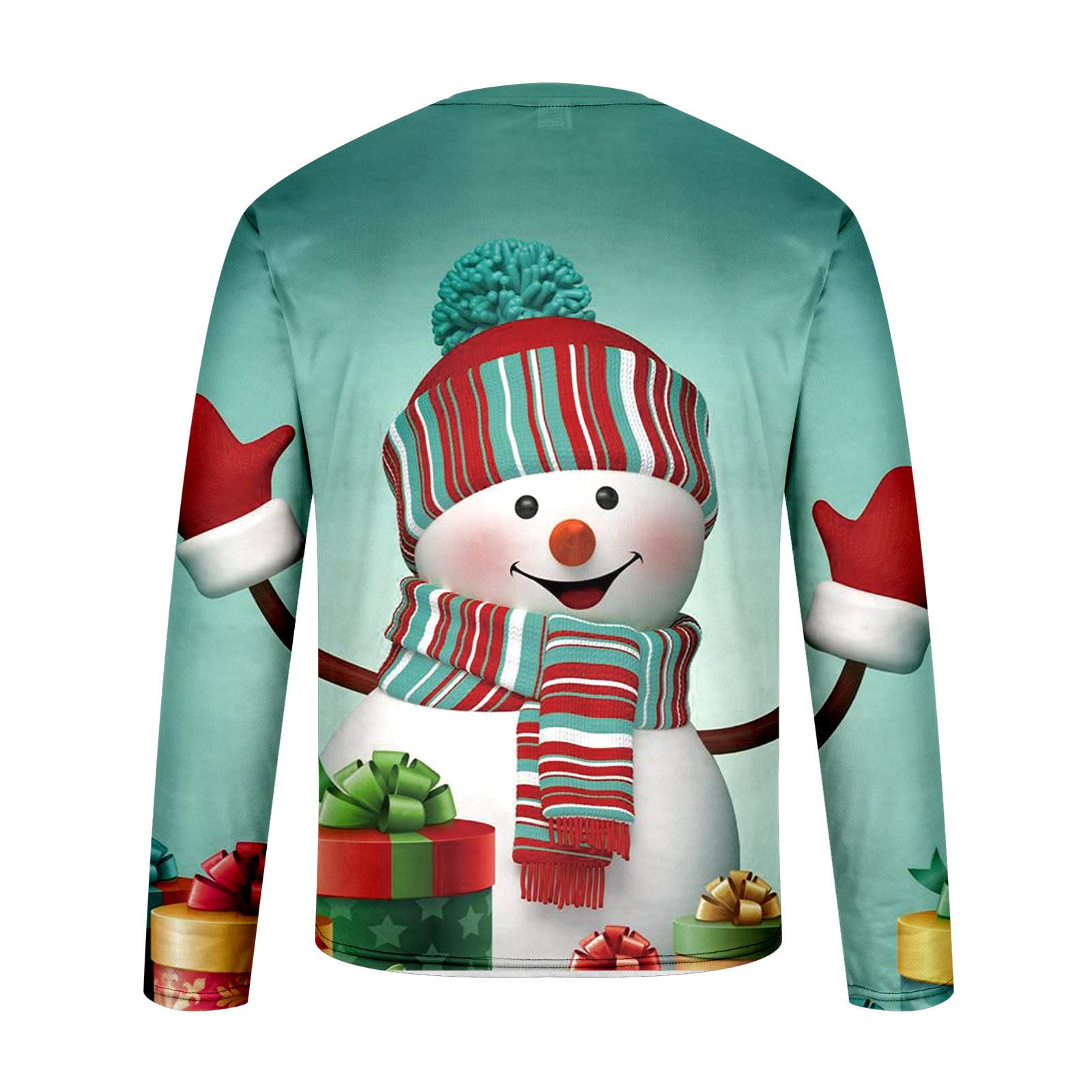 Christmas Shirts For Men Long Sleeve Ugly Xmas Santa Snowman Sweater Crew Neck Loose Fit Sweatshirt Holiday Pullover Sky Blue