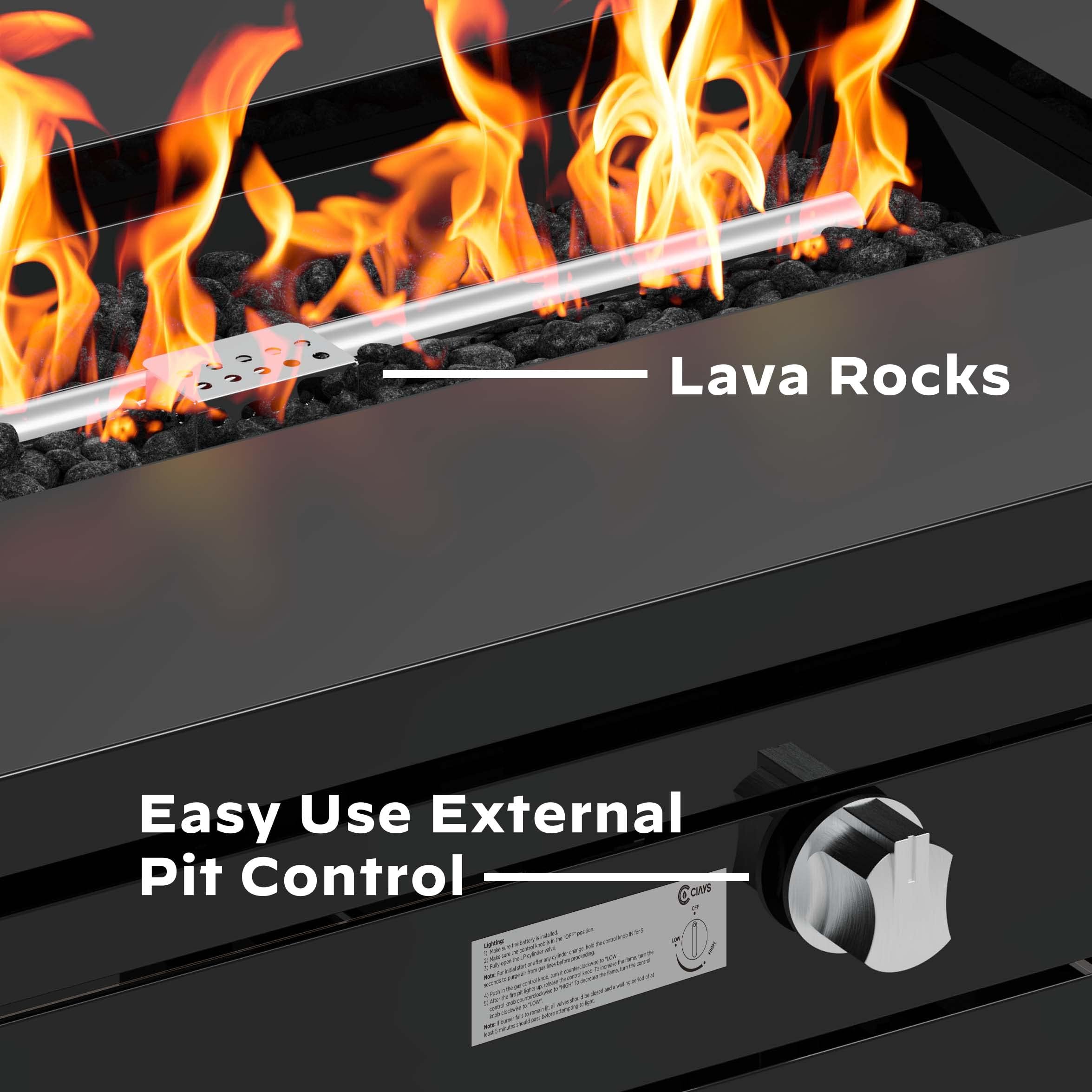 Ciays 42 Inch Gas Fire Pit Table, 60,000 BTU Propane Fire Pits for Outside with Steel Lid and Lava Rock, 2 in 1 Firepit Table for Gatherings Parties on Patio Deck Garden Backyard, Black