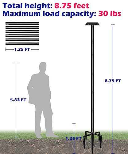 Garbuildman 105 Inch Bird Feeder Pole Kit, Heavy Duty Bird House Pole Set with 5-Forked Base, Adjustable Universal Mounting Post Kit for Outdoors, Matte Black, 1 Pack
