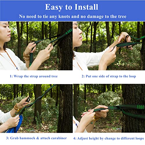 Camping Hammock Double & Single Portable Hammocks Ultralight Nylon Parachute Hammocks with 2 Tree Straps for Backpacking, Travel, Beach, Backyard, Camping, Hiking (Medium, Green Black & Grey)