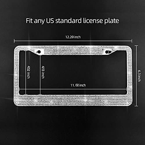Carfond Bling License Plates 7 Row Handcrafted 1000+ pcs 14 Facets SS20 Premium Glass Crystal Diamond Stainless Steel License Plate Frame with Matching Screws Caps (Clear Crystal)