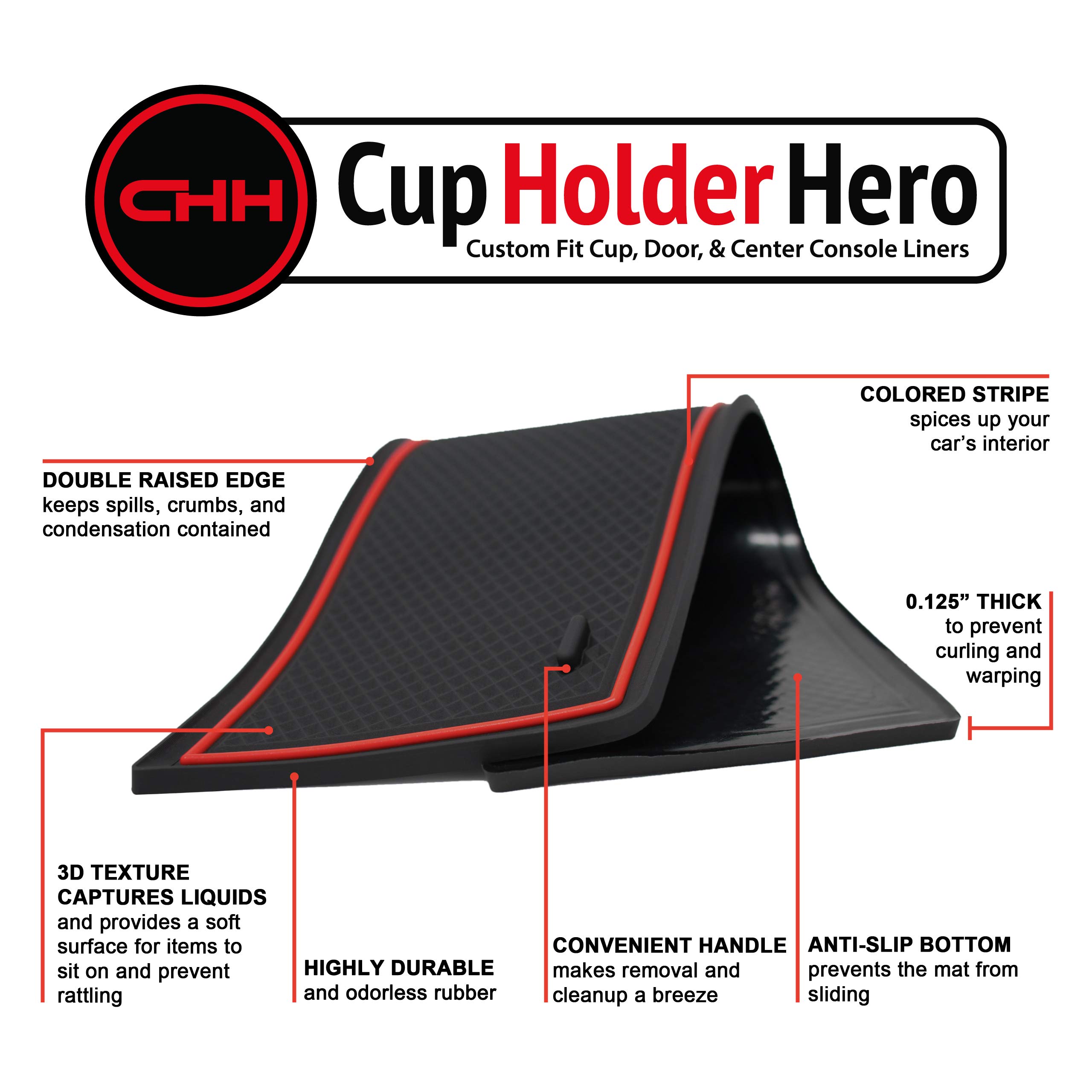 CupHolderHero fits Ford Explorer Accessories 2016-2019 Premium Custom Interior Non-Slip Anti Dust Cup Holder Inserts, Center Console Liner Mats, Door Pocket Liners 31pc Set (Red Trim)
