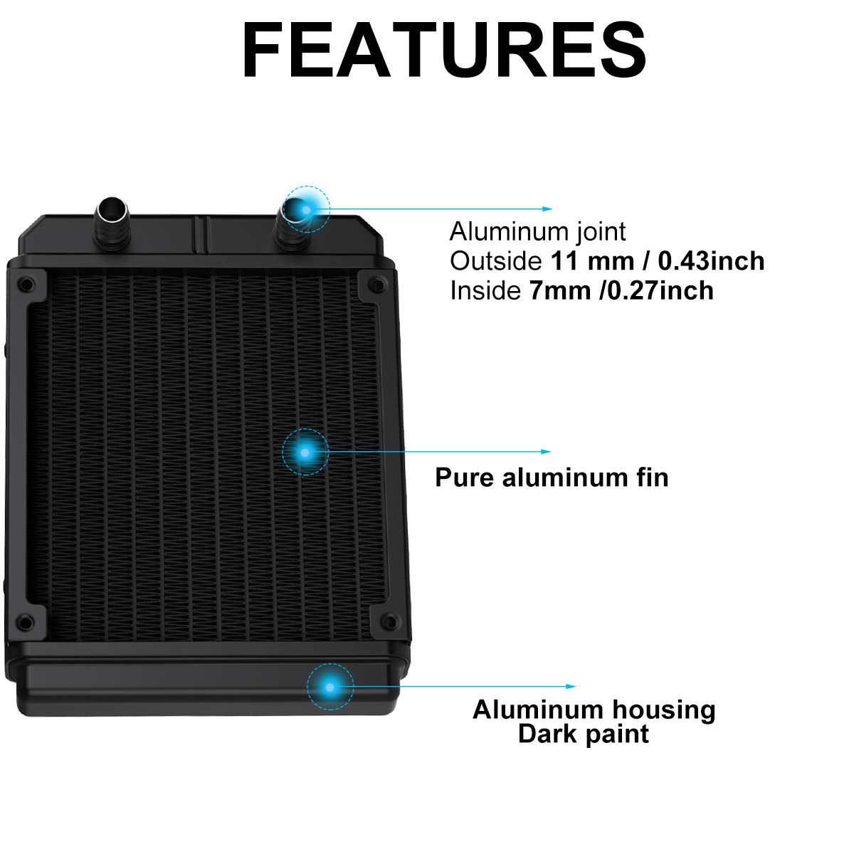 Clyxgs Water Cooling Radiator, 12 Pipe Aluminum Heat Exchanger Radiator with Tube for PC CPU Computer Water Cool System DC12V 120mm