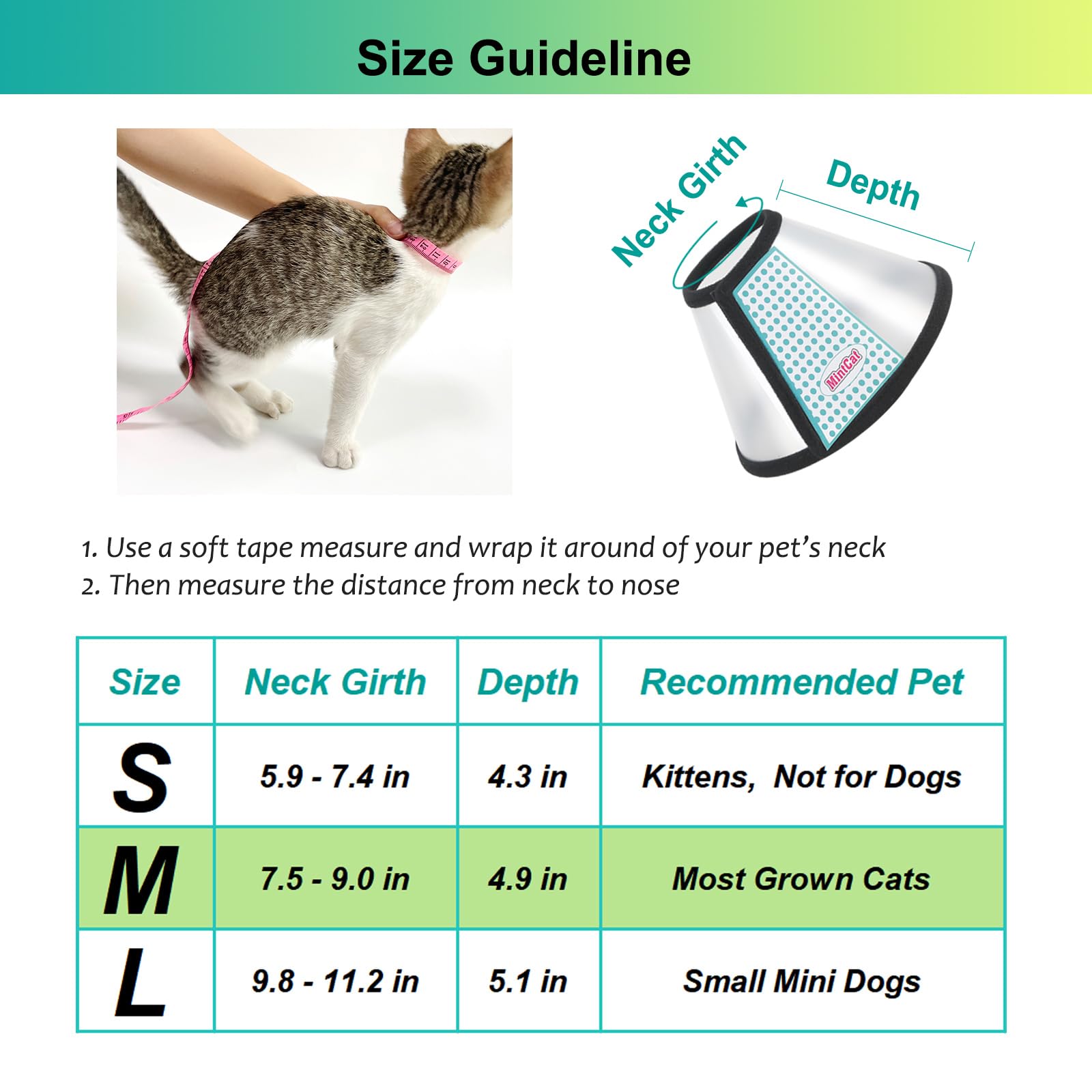MintCat Cat Cone, Protective Cat Neck Cone for Cats After Surgery, 8.1 inches Cat Cone Collar Soft, Elizabethan Cat Surgery Collar for Cats, Adjustable Cat Cones to Stop Licking, Kitten Cone