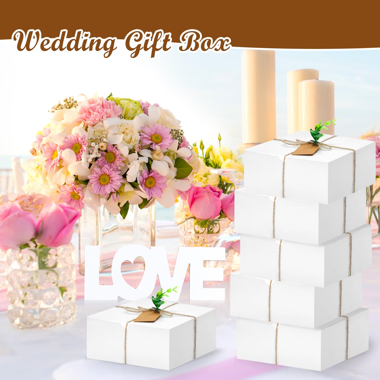 Gift Boxes Set 10 Bridesmaid Proposal Boxes 8 x 8 x 4 In Bridesmaid Proposal Gifts, 10 Kraft Paper Gift Tag, 10 Plastic Eucalyptus Leaves Stems and 200g Cut Paper Shred Filler