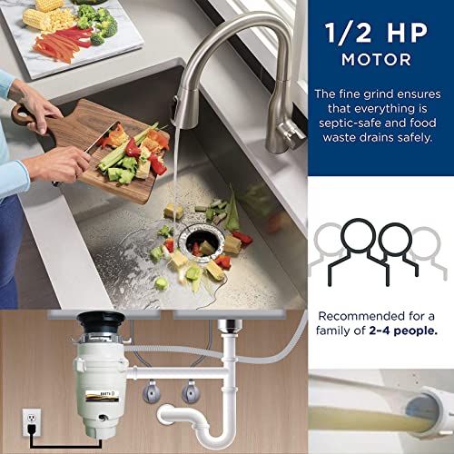 Food Waste Disposer, 1/2 HP 3600RPM Continuous Feed Garbage Disposal, Food Waste Grinding System (White)