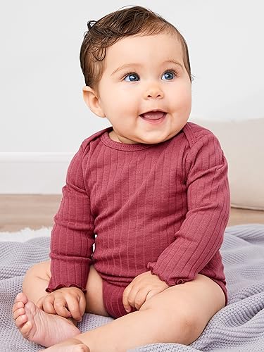 Simple Joys By Carter's Unisex Baby 4-pack Long-sleeve Pointelle Bodysuits Bodystocking, Dusty Pink/Grey/Light Burgundy/White Floral, 3-6 Months US