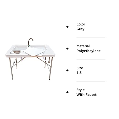 Coldcreek Outfitters Work Station Table, Portable, Foldable, Dual Sink, Rugged, Outdoor Kitchen Accessory, 40x26x33 inches, Grey