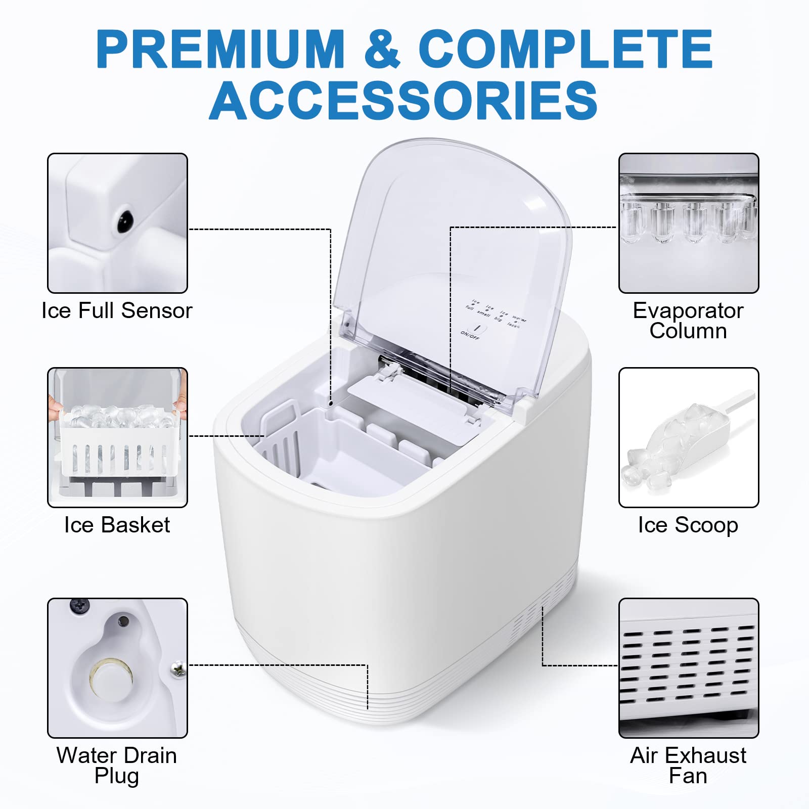 Countertop Ice Maker Machine Portable Ice Maker 35Lbs/24H 9pcs Ice Cubes Ready in 5-8 Mins, Portable Ice Maker for Home/Kitchen/Party