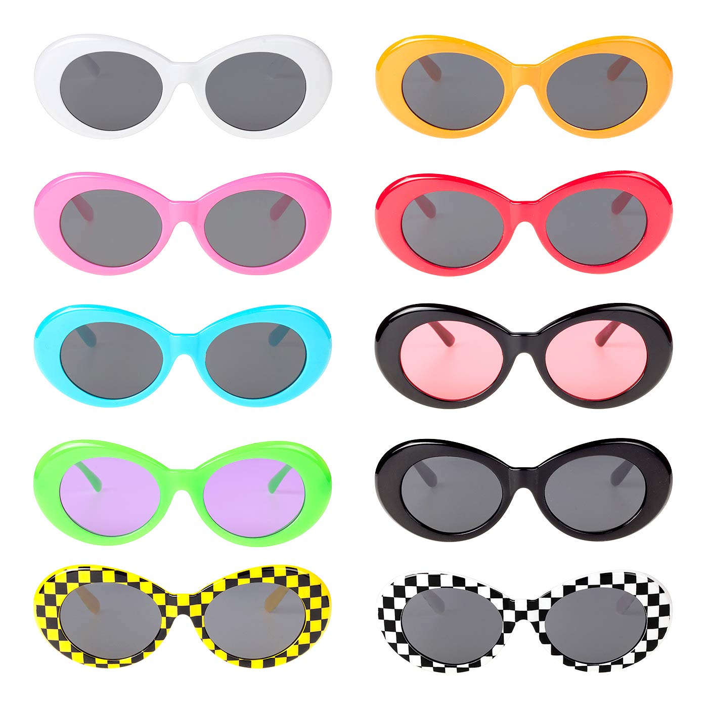 CICINUJOY 10 Pack Oval Goggles Retro Mod Thick Frame Round Lens Sunglasses Plaid Glasses for Women,Girls,Men,Teenagers,Boys