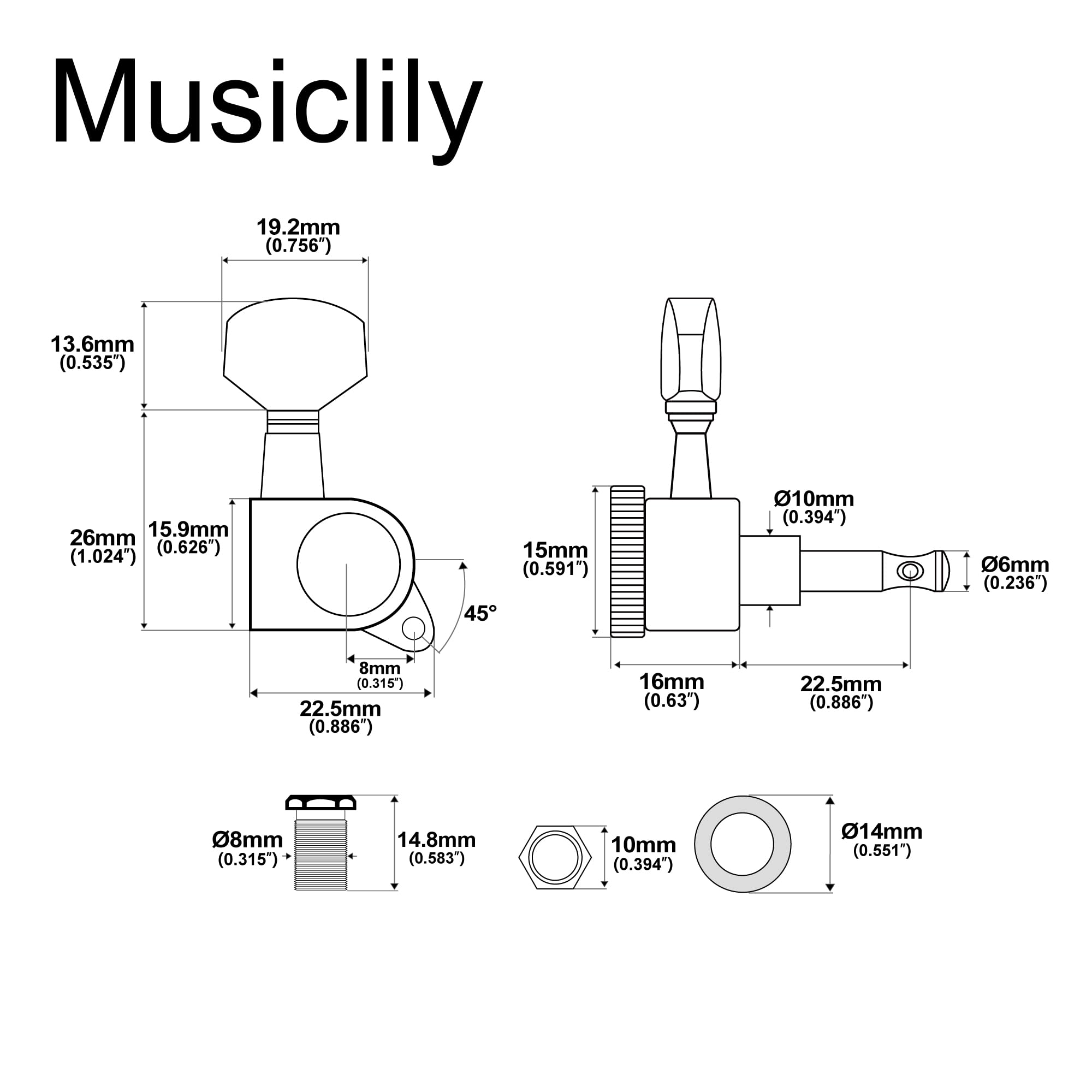 Musiclily Pro 6 inline Guitar Locking Tuners 6R String Tuning Pegs Keys Machine Heads Set for Fender Stratocaster Strat Telecaster Tele Style Electric Guitar, Black