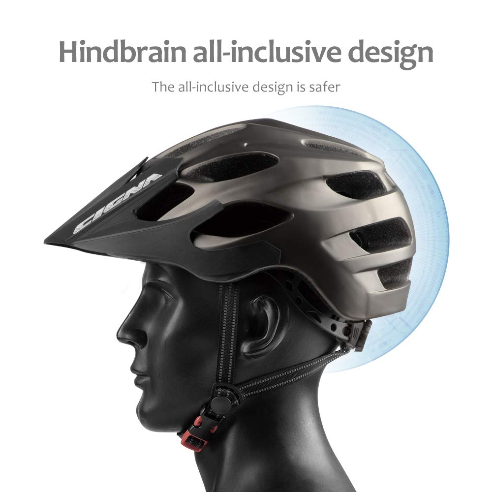 CIGNA Mountain Bike Helmet CPSC Certified for Adults Men/Women, Adjustable MTB Cycling Bicycle Helmet with Rechargeable Led Light Long Detachable Visor - Titanium