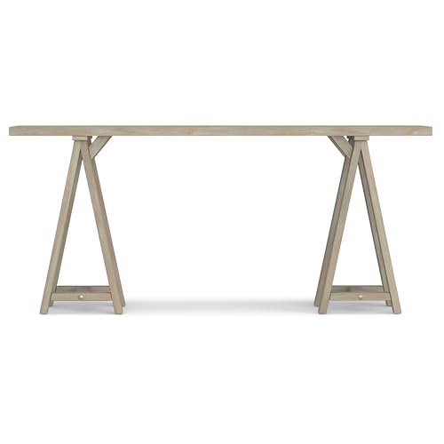 SIMPLIHOME Sawhorse SOLID WOOD 66 Inch Wide Modern Industrial Wide Console Sofa Table in Distressed Grey, For the Living Room, Entryway and Bedroom