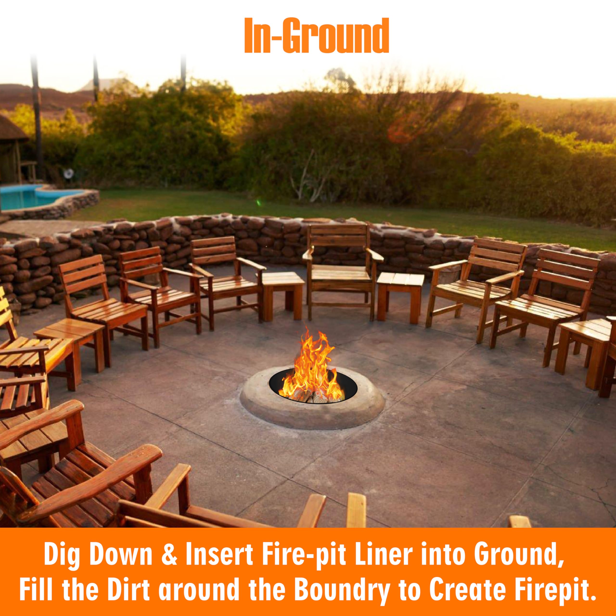 FEBTECH Fire Rings for Outdoors Heavy Duty β Fire Pit Ring 60" β Fire Pit Insert Round DIY fire Pit Liner - Above or In-Ground Fire Ring for Outdoor Garden, Camping Black