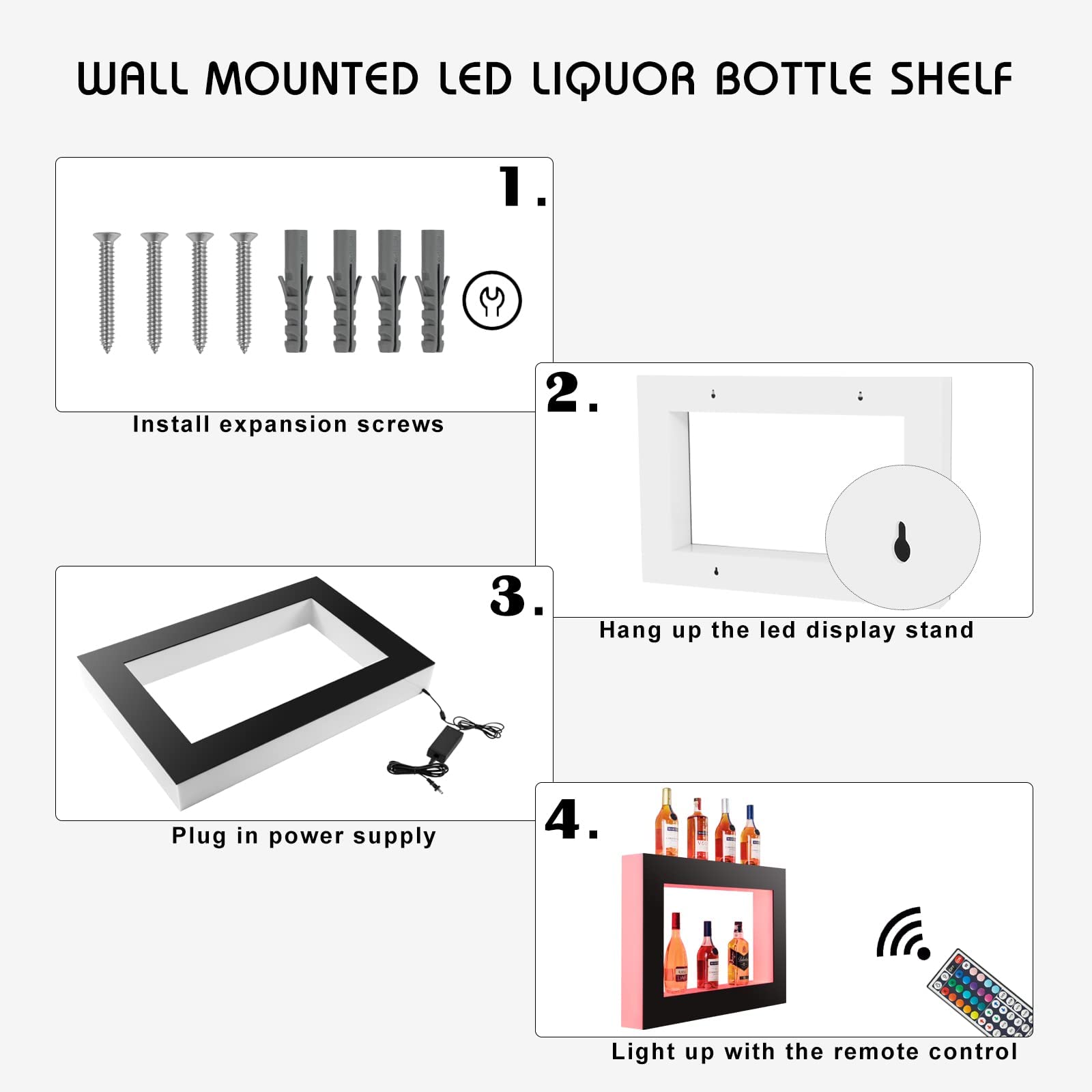 COSVALVE 3 Step Lighted Liquor Bottle Display Shelf, 16 Inch 20 Color Illuminated Bar Bottle Shelf 3-Tier Commercial Home Bar Bottle Display Drinks Acrylic Lighting Shelves with 44-Key Remote Control