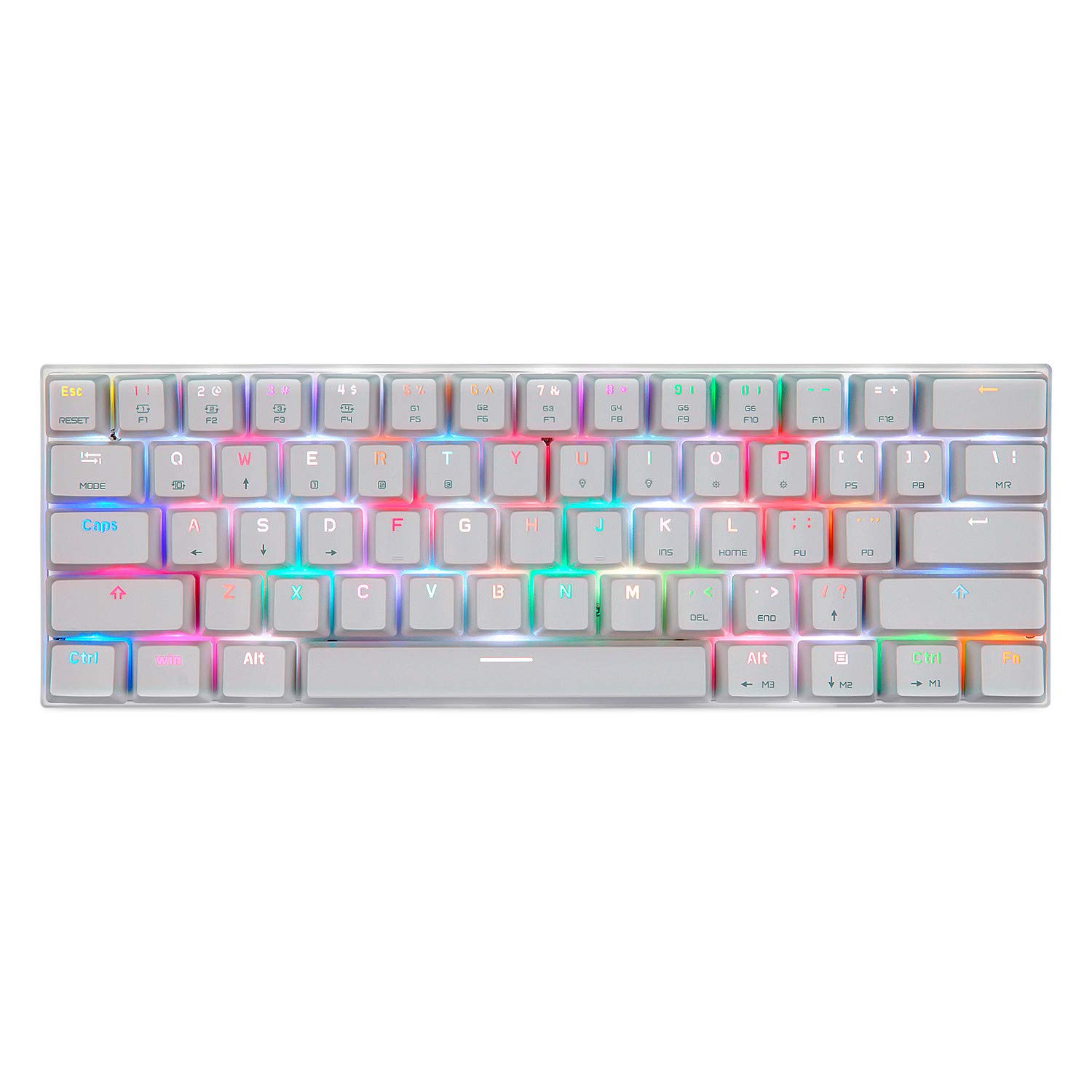 MOTOSPEED 60% Dual-Mode BT5.0/Type-C Mechanical Keyboard, 61 Keys Bluetooth Mechanical Keyboard,Gaming/Office Keyboard for PC/Mac Gamer (Red Switch, White)