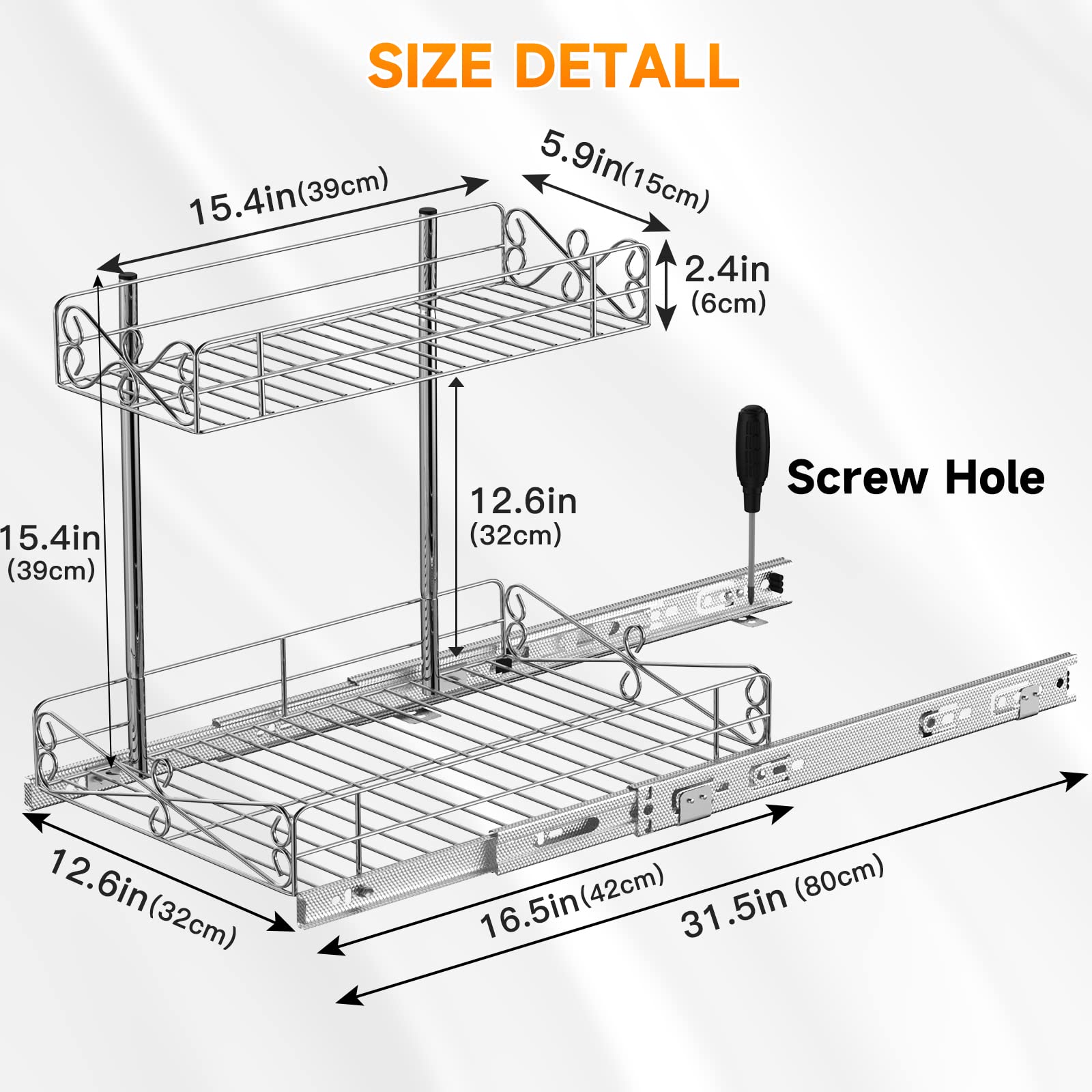 CNIOEPL Pull Out Cabinet Organizer,2-Tier Under Sink Slide Out Kitchen Cabinet Storage Shelves with Sliding Storage Basket Drawers, for Bathroom, Kitchen- 12.6W x 16.5D x 13H