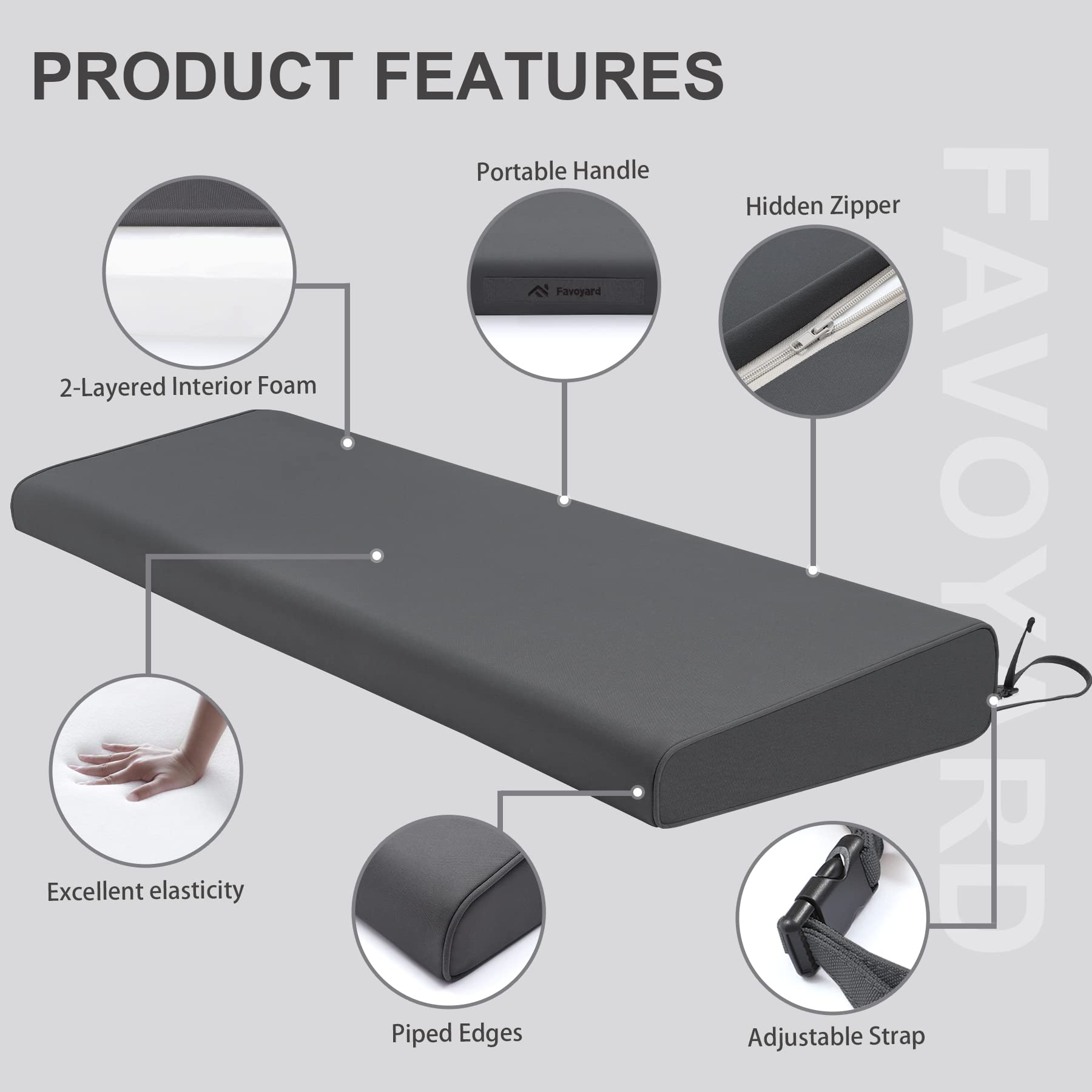 Favoyard Waterproof Outdoor Back Cushion 48in & Patio Chair Cushion 24in (Set of 2)