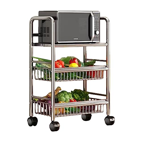 Kitchen Cart 304 Stainless Steel, Commercial Utility Rolling Storage Islands & Cart with Wheels Storage, Mesh Basket Pantry Cart Rack for Fruit Vegetable Onion Potato Storage ( Color : A , Size : 49*3