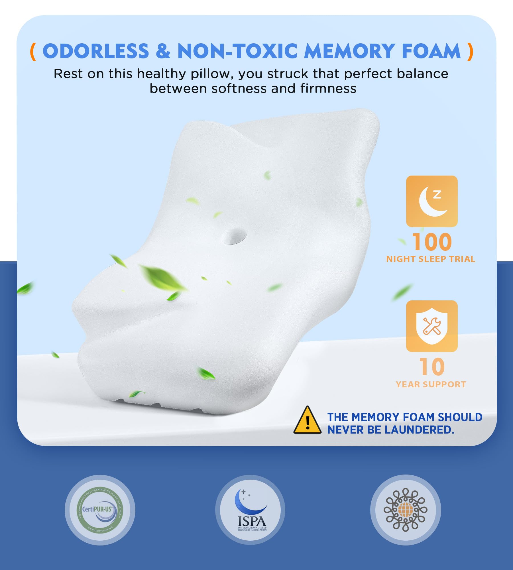 Cervical Pillow for Neck Pain Relief, Hollow Design Odorless Memory Foam Pillows with Cooling Case, Adjustable Orthopedic Bed Pillow for Sleeping, Contour Support for Side Back Stomach Sleepers