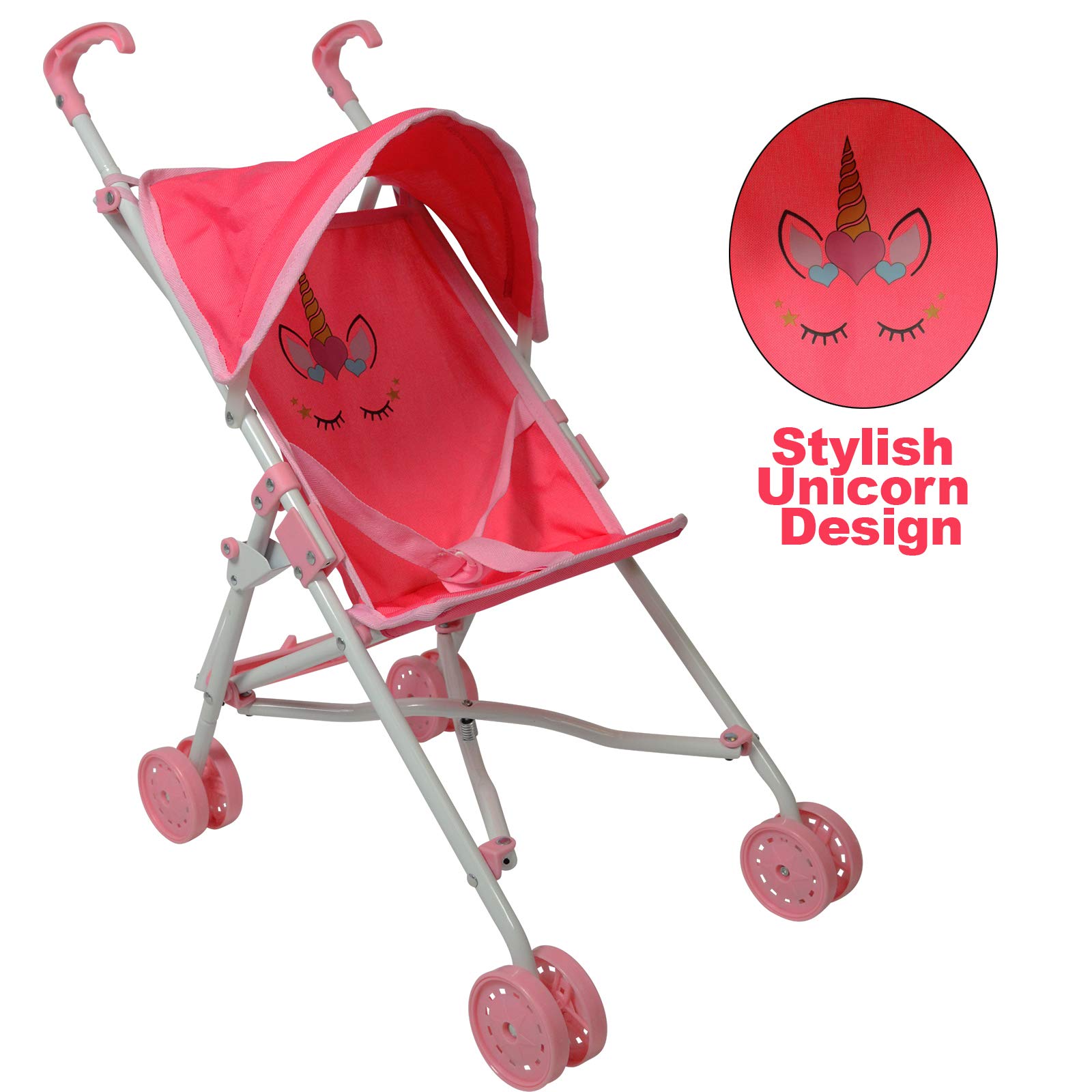 Unicorn Baby Doll Accessories - Pretend Play Kids Toys - Great for Travel (Doll Stroller)