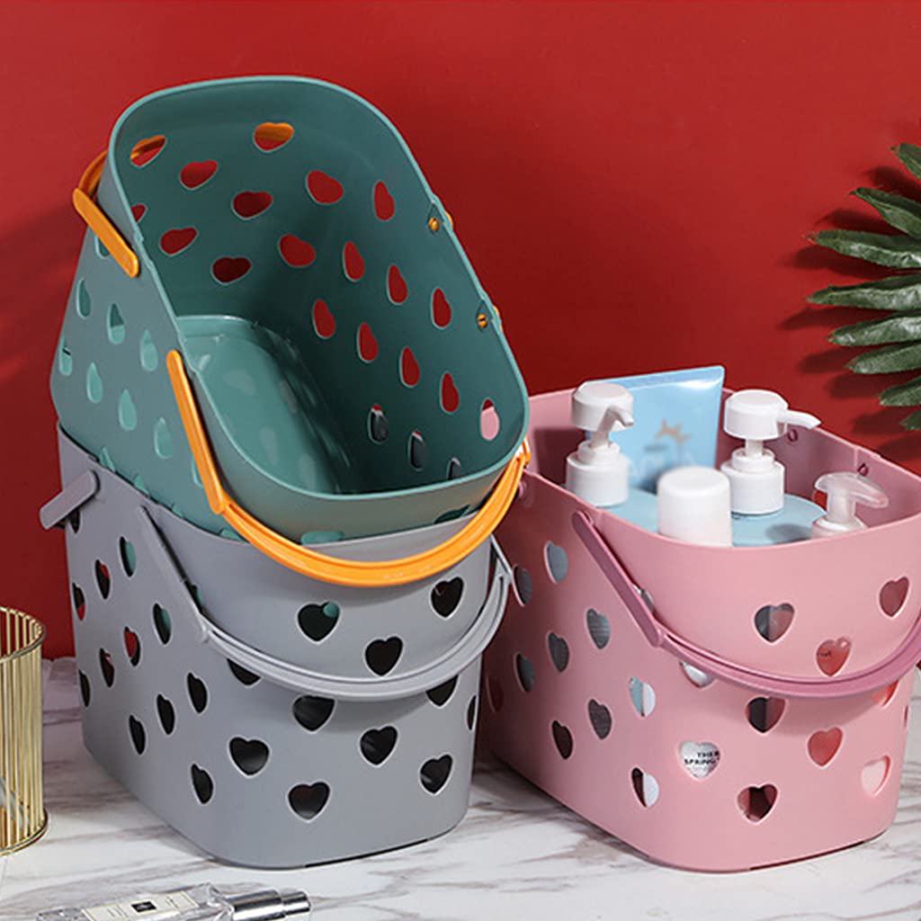 JAGTRADE Storage Basket Plastic Storage Basket with Handles Hollow Shower Caddy Basket with Holes Bathroom Organizer Tote Toiletry Bag Basket, 21x14.3x16.5cm, Pink