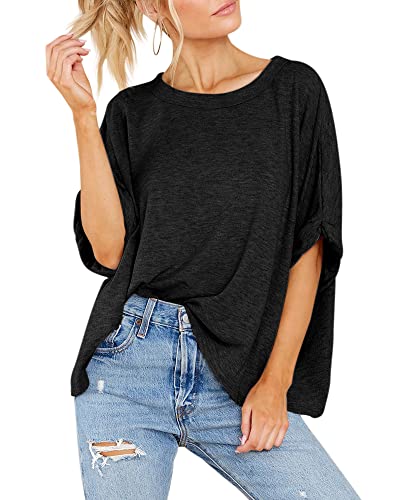 Women Oversized T Shirt Short Sleeve Loose Casual Basic Shirts Summer Tee Tops Black