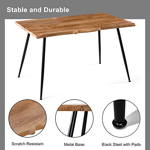 NORDICANA 5-Piece Dining Table Set, 47 in Modern Irregular Rectangle Kitchen Table & 4 Yellow Velvet Upholstery Side Chairs, Metal Legs, Dining Room Set for 4