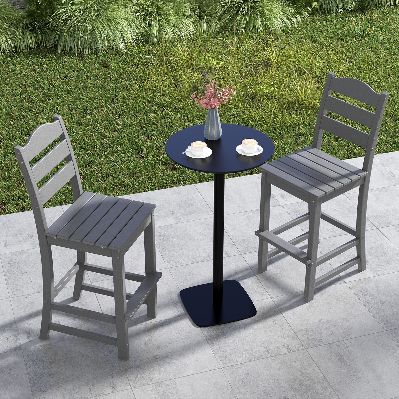 Giantex Outdoor HDPE Bar Stool, Patio Tall Bar Chair with Backrest and Footrest, 30 Inches Counter Height Barstools for Garden, Backyard, Weather Resistance, Easy Maintenance (2)