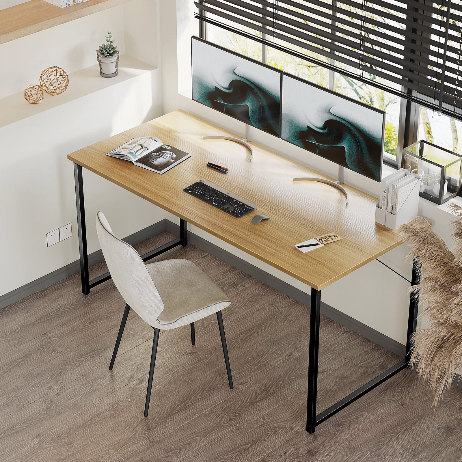 Coleshome 55 Inch Computer Desk, Modern Simple Style Desk for Home Office, Study Student Writing Desk,Walnut