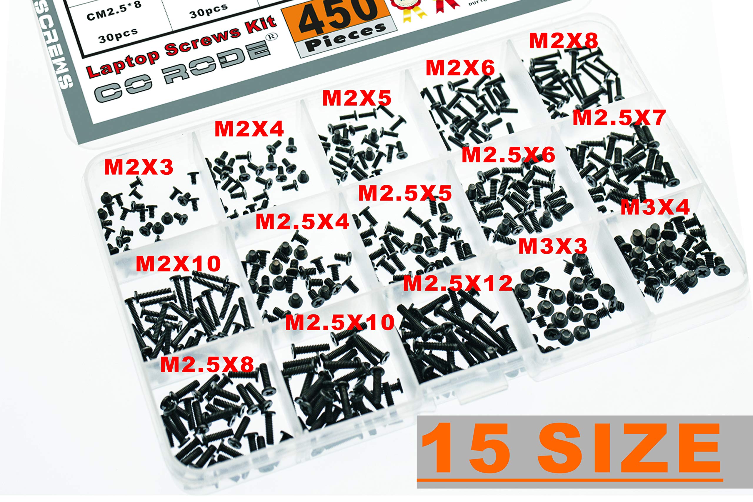CO-RODE 450pcs M2 M2.5 M3 Laptop Computer Screws Kit Set for SSD IBM HP Dell Lenovo Sony Toshiba Gateway Acer Hard Drive SATA, (15-Size)