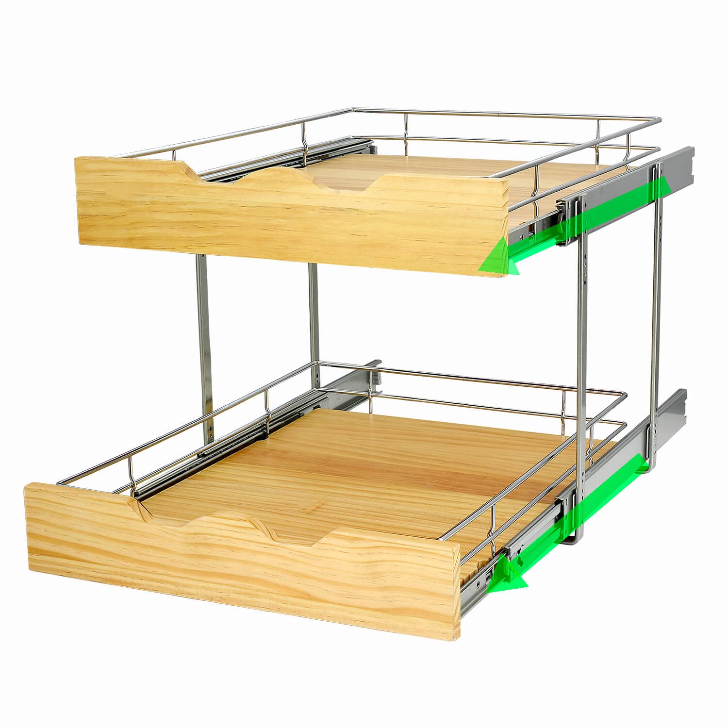 DINDON 2 Tier Pull Out Cabinet Organizer (20" W x 21" D) Slide Out Wood Shelf Double Tier Kitchen Wire Basket with Chrome Finish…