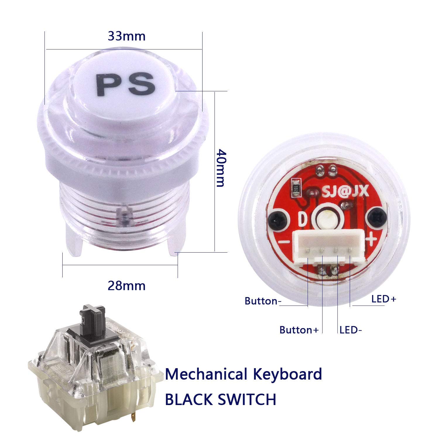 SJ@JX Arcade Game Stick DIY Kit Buttons with Logo 8 Way Joystick USB Encoder Cable Controller for PC PS3 PS2 MAME Raspberry Pi Red