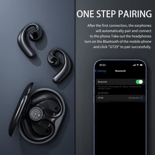 GPED Open Ear Headphone Wireless Air Bone Conduction Earbuds with Microphones, Bluetooth 5.3 Earbuds LED Power Display HiFi Stereo Sound Headphones for Sport, Workouts, Running