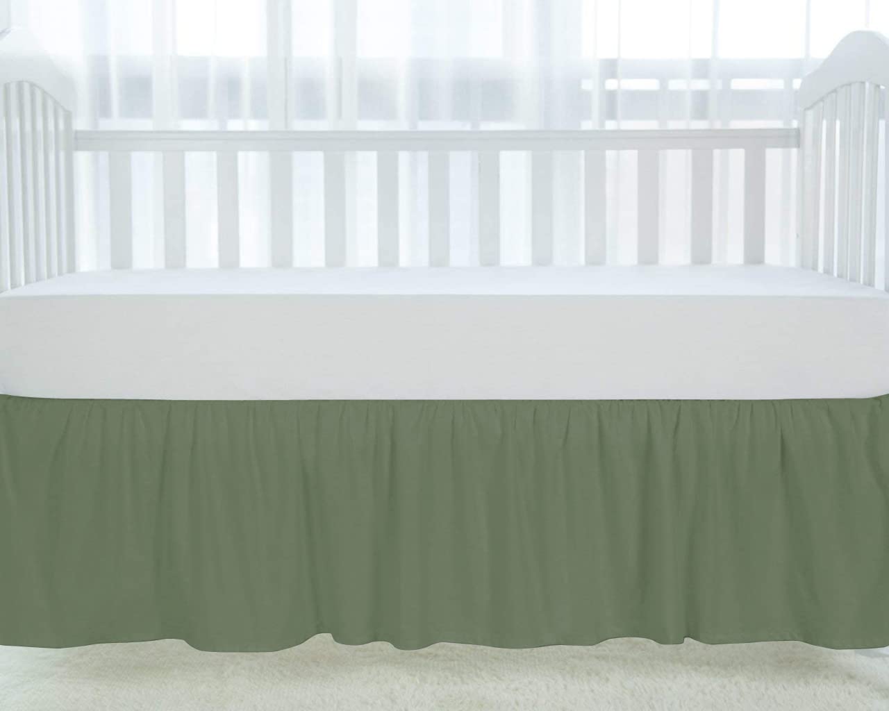 Crib Ruffle Bed Skirt Microfiber Nursery Bedding Skirt for Baby Girls (28” x 52” x 14’’) Sage Solid
