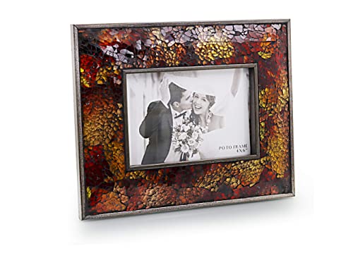 LushAccents Photo Picture Frame - 4" x 6", Mosaic Glass Premium Frame for Wall and TableTop Display