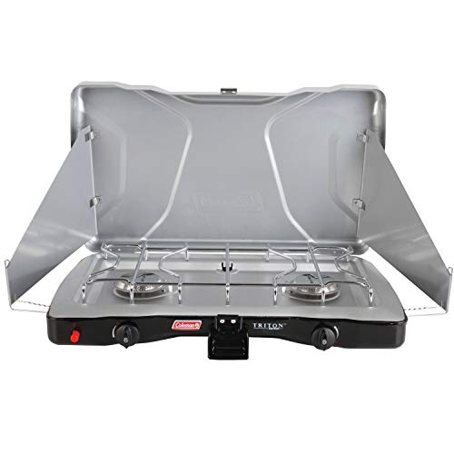 Coleman Triton+ 2-Burner Propane Camping Stove with Push-Button Instant Ignition, Portable Camping Grill/Stove with Adjustable Burners, Wind Guards, and 22,000 Total BTUs of Power