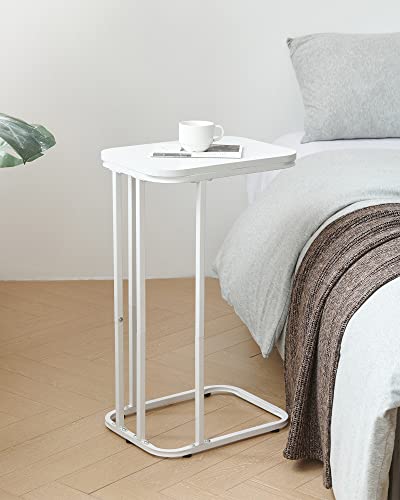 KJGKK C Shaped End Table, 26.6 inches High Side Table for Couch Sofa Bed, Tv Tray, for Living Room, Bedroom, Small Spaces, Metal Frame, White