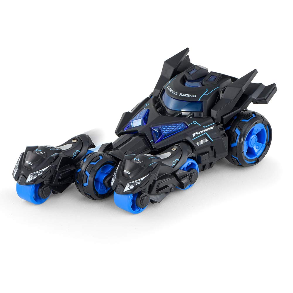 Pull Back Cars Toys, Pull Back Vehicles Motorcycle Launcher Toy Die-cast 3 in 1 Catapult Race Trinity Chariot (Black)