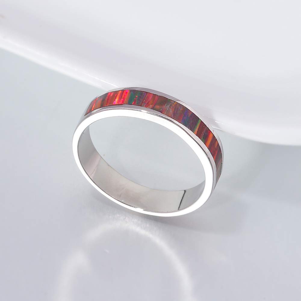 CiNily Orange Opal Wedding Band Ring Sterling Silver Plated Eternity Engagement Stackable Ring Size 7