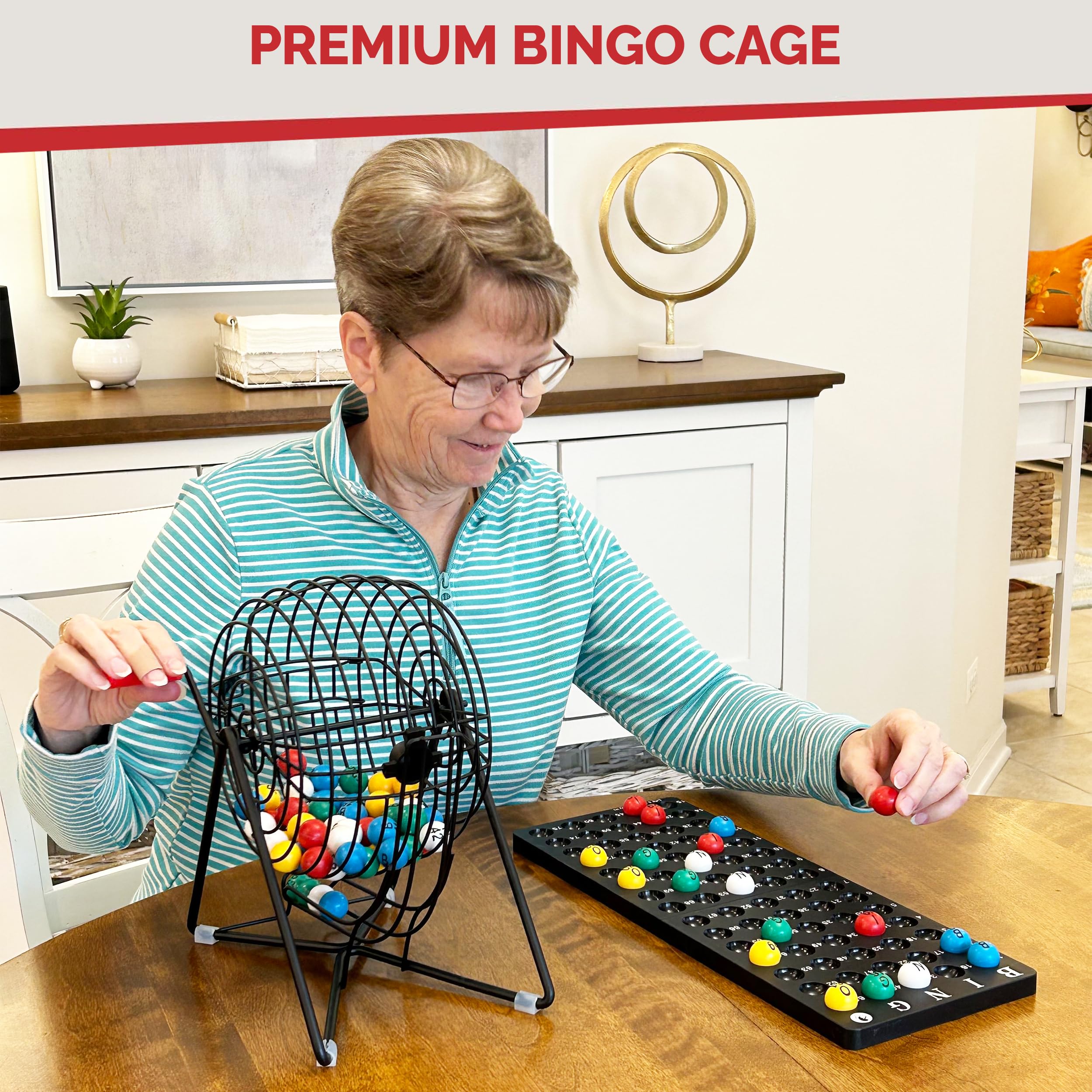 MR CHIPS 11" (Inch) Tall Professional Bingo Set with Steel Bingo Cage, Everlasting 7/8β Bingo Balls, Master Board for Bingo Balls - Mysterious Black Color