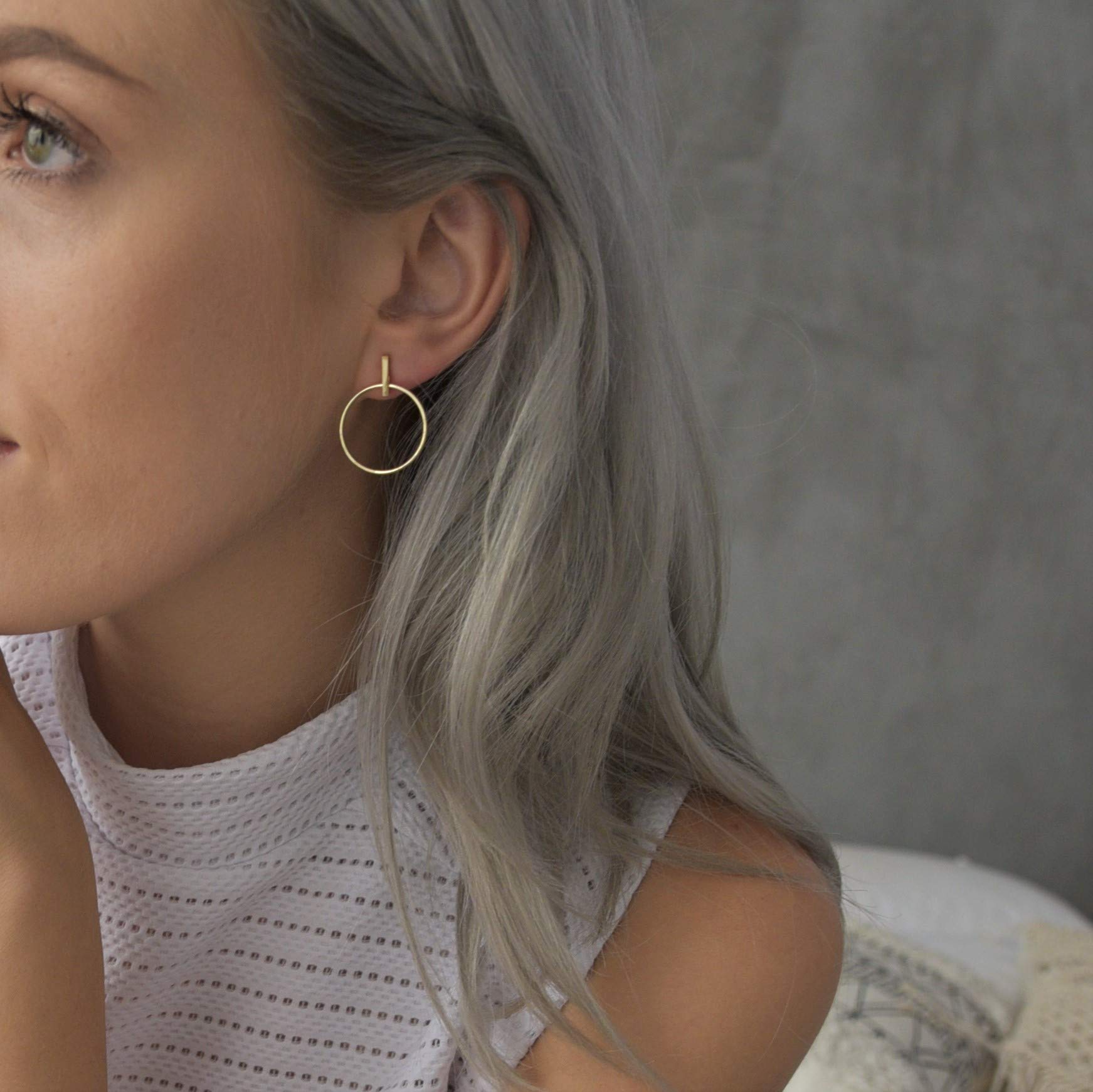 Circle & Bar Front Hoop Earrings | 18k Gold Plated Hypoallergenic Brass