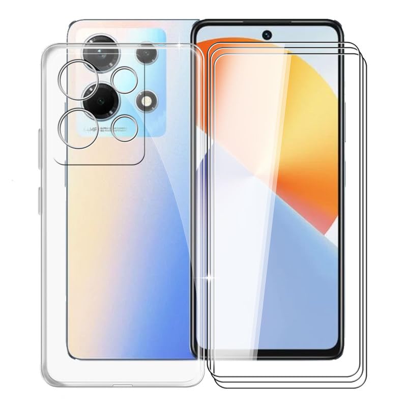 KJYFOANI for Infinix Note 30 Case with 3 x Tempered Glass Screen Protector, Transparent Shockproof Solf Silicone Protection Case for Infinix Note 30, Case for Women Men, (6.78") - Crystal Clear