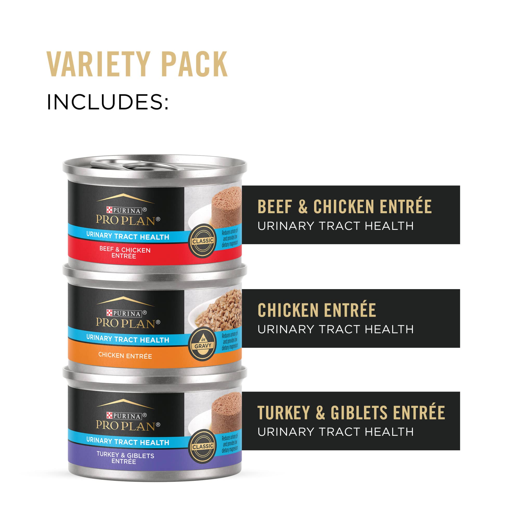 Purina Pro Plan Focus Classic Urinary Tract Health Formula Adult Wet Cat Food Variety Pack, 3 oz, Count of 12, 12 CT