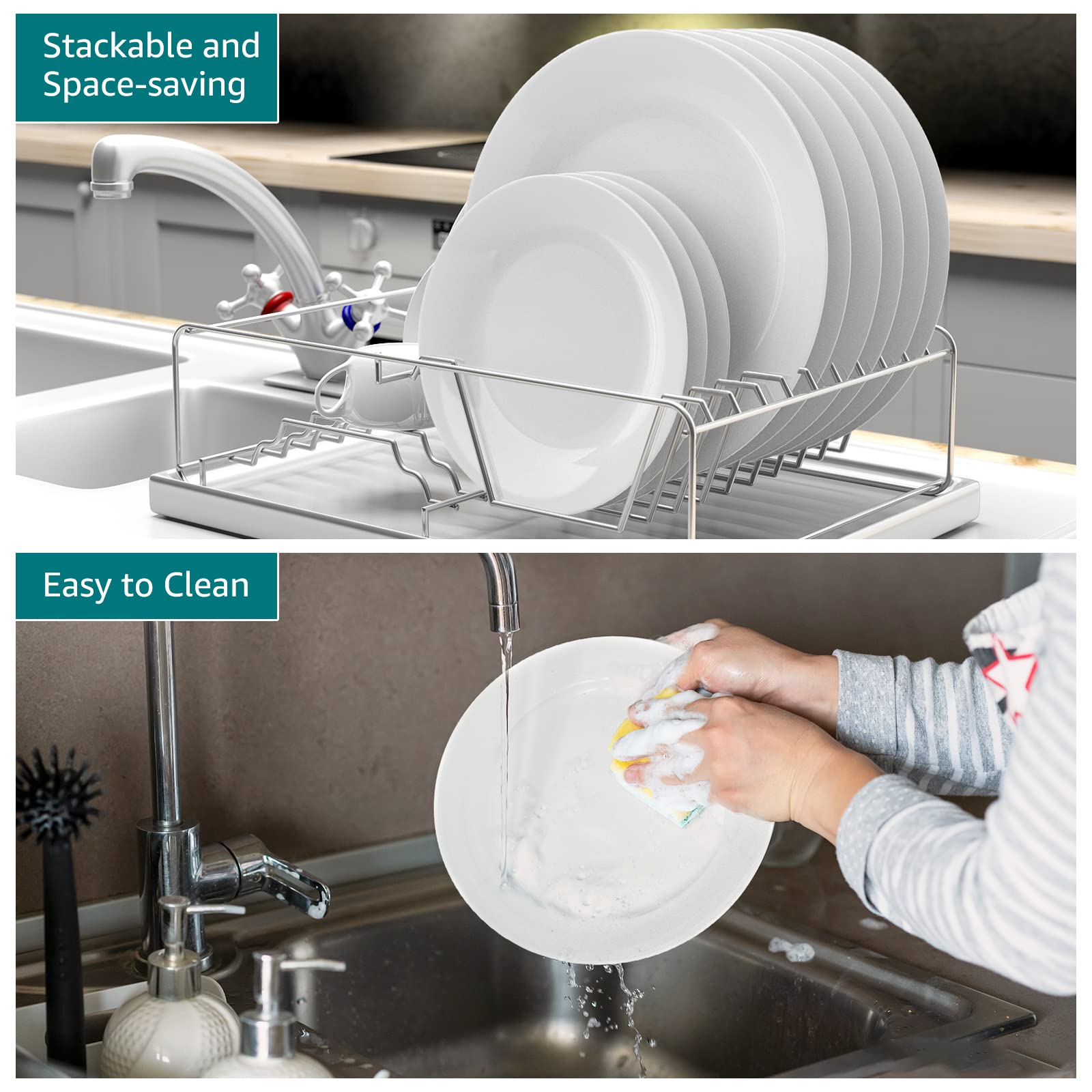 Dinnerware Set, HomeElves Square 18-PCS Kitchen Opal Dishes Set Service for 6, Lightweight Glass Plates and Bowls Set, Break and Chip Resistant, Safety for Microwave & Dishwasher