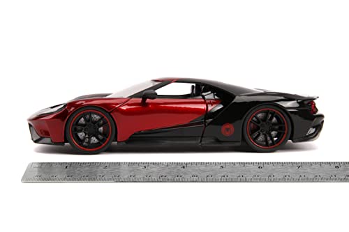 Jada Toys Marvel 1:24 2017 Ford GT Die-cast Car with 2.75" Miles Morales Spider-Man Figure, Toys for Kids and Adults Black and Red