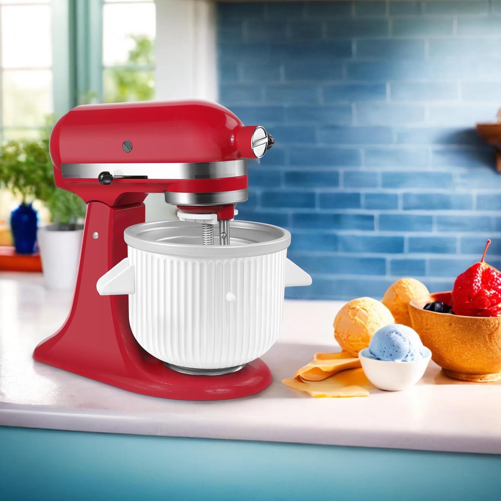 GLINK Ice Cream Maker Attachment for KitchenAid Stand Mixer, Compatible with Kitchenaid 4.5-5Qt Stand Mixer and 5-6Qt Bowl-Lif, 2-Quart Frozen Yogurt/Ice Cream/Sorbet Gelato Maker