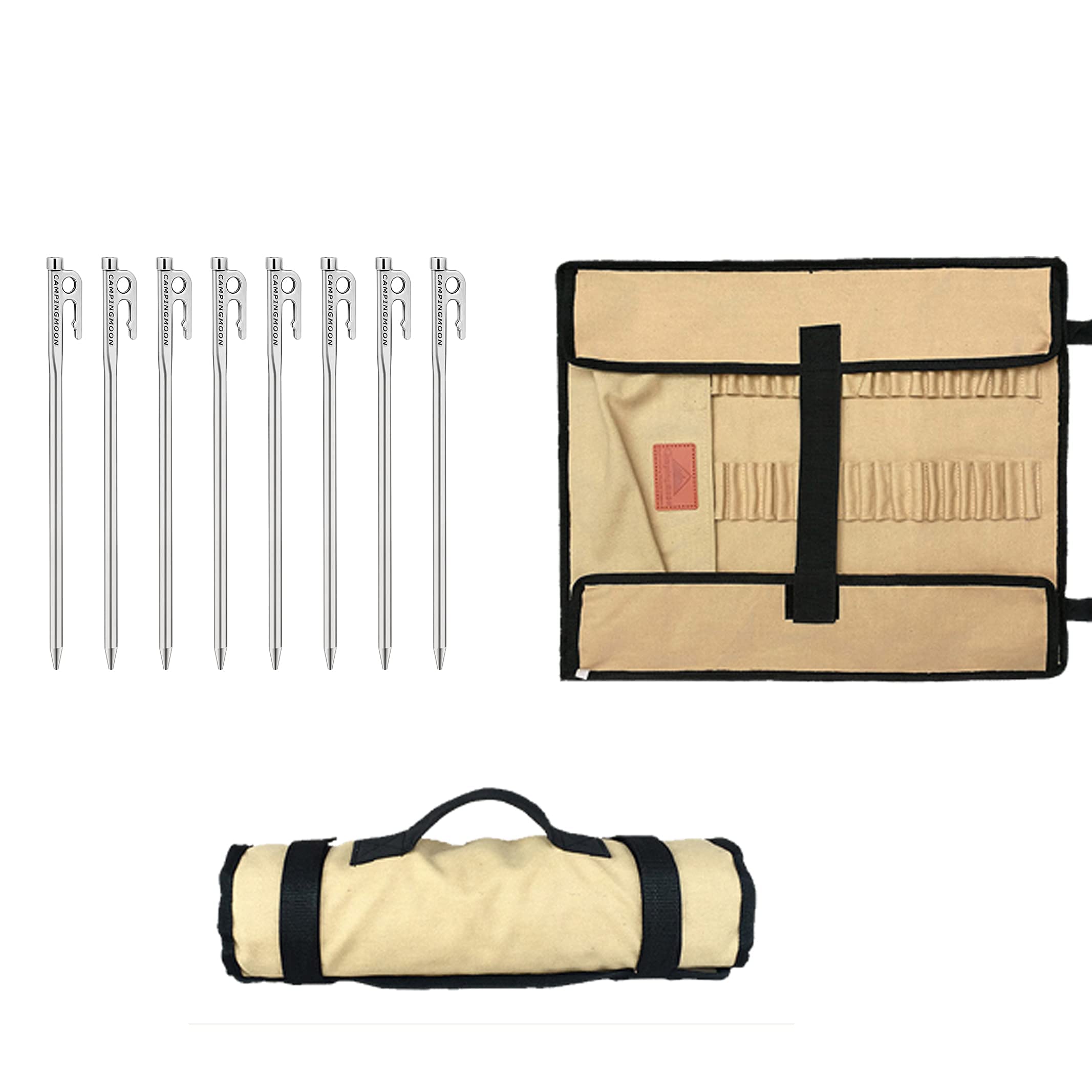 CAMPINGMOON 8pcs of 11.8-inch Martensitic Stainless Steel 420J2 Tent Stakes with Storage Bag