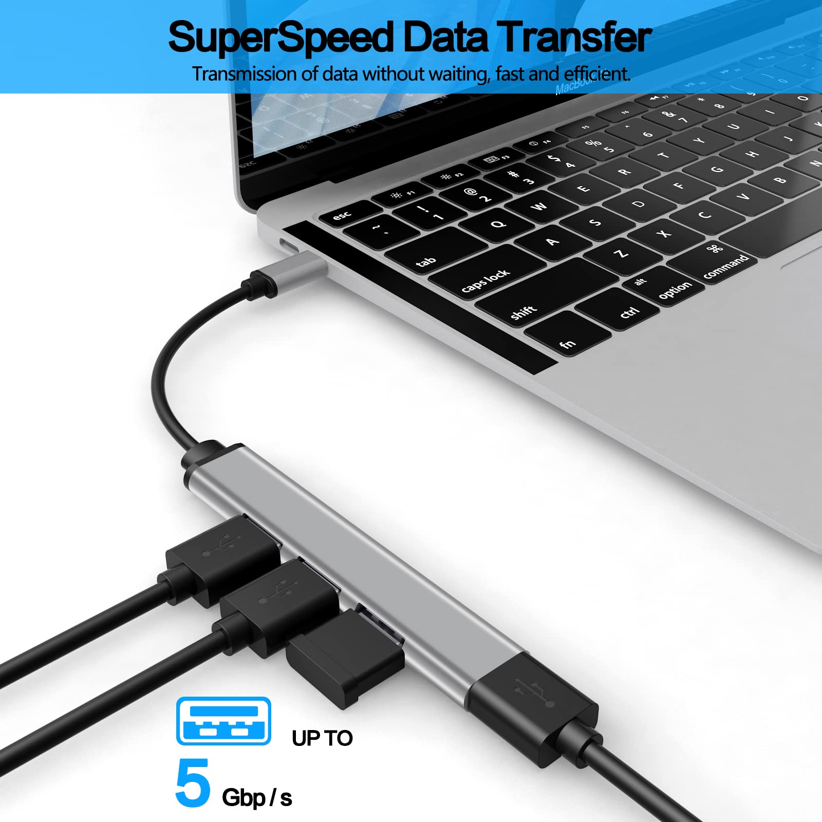 MIUOLV USB 3.0 Hub, Type C 4-Port Adapter and 4-in-1 Docking Station, UltraSlim SuperSpeed 5Gbps Aluminum for MacBook Pro 2021/ Air 2020/2019/2018 Ipad Pro Surface Pro Flash Drive Mobile HDD (Grey)