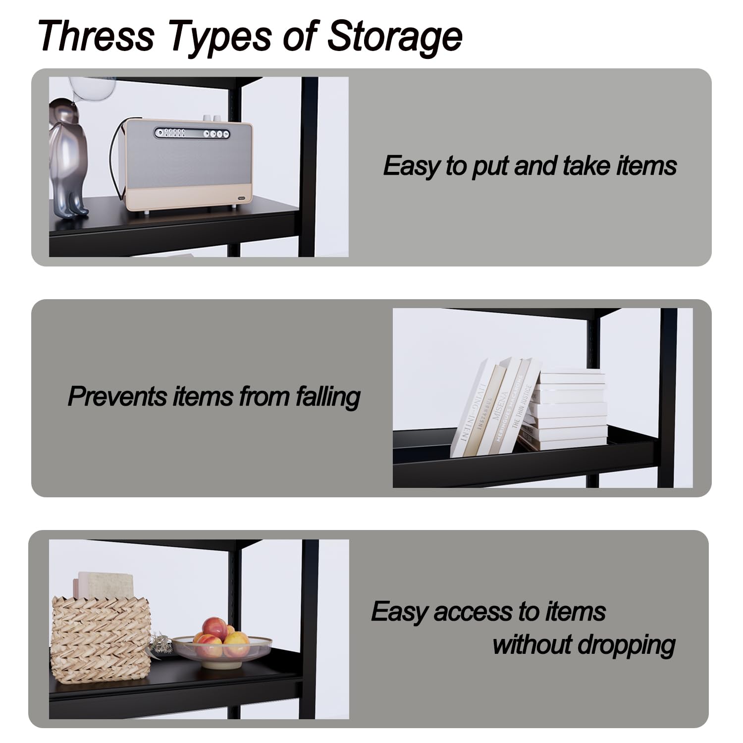 iDEKAI 3 Tier Steel Storage Shelves, Garage Shelving, Heavy Duty Adjustable Garage Shelves, Utility Rack, Shelving Units for Storage, Kitchen, Warehouse,Pantry, Closet, 35.5H 35.5W'' x 15.8" D, Black